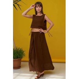 Elastischer Taillenrock mit seitlichem Bindeband-Bluse aus Musselin-Set