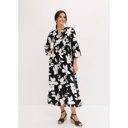 bonprix Damen Maxikleid "Maxikleid aus flie&szlig;ender Viskose"schwarz, wei&szlig; gebl&uuml;mt, Gr. 40, Obermaterial: 100% Viskose, Kleider, f&uuml;r modischen Auftritt,