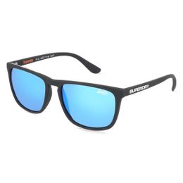 Superdry SHOCKWAVE | Unisex-Sonnenbrille | Fassung: Vollrand, Quadratisch, Kunststoff, Schwarz Matt | Glasfarbe: Blau