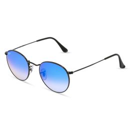 Ray-Ban RB 3447 ROUND METAL | Herren-Sonnenbrille | Fassung: Vollrand, Rund, Metall, Schwarz | Glasfarbe: Blau