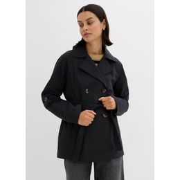 bonprix kurzer Trenchcoat, schwarz, Gr.40, Eleganter kurzer Trenchcoat, 65% Baumwolle