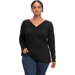 sheego by Joe Browns Damen Langarmshirt mit V-Ausschnitt schwarz Gr&ouml;&szlig;e 56/58