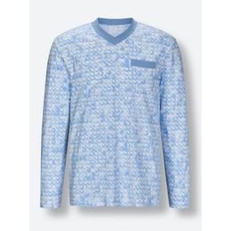Herren Schlafanz&uuml;ge wei&szlig;-himmelblau-bedruckt Gr&ouml;&szlig;e 44/46