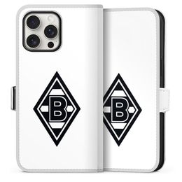 DeinDesign iPhone 15 Pro Max Handy Klapph&uuml;lle Handyh&uuml;lle aus Kunst Leder wei&szlig; Flip Case Logo Borussia M&ouml;nchengladbach Gladbach Sideflip mit Lasche