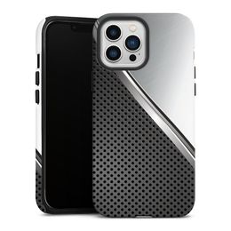 DeinDesign iPhone 13 Pro Max Handy Panzer Handyh&uuml;lle robuste Outdoor H&uuml;lle Schutzh&uuml;lle matt Steel Metall Carbon Tough Case