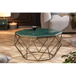 Riess Ambiente Eleganter Couchtisch DIAMOND 70cm gr&uuml;n messing mit Marmorplatte Riess-Ambiente Sofatisch Wohnzimmertisch S&auml;ulentisch vieleckig Glamour