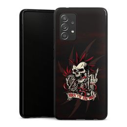 DeinDesign Galaxy A52s 5G Handy Silikon H&uuml;lle Case schwarz Handyh&uuml;lle Totenkopf Music Rock