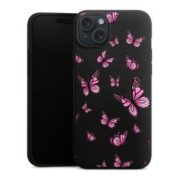 DeinDesign iPhone 15 Plus Handy Premium Silikon H&uuml;lle Handyh&uuml;lle schwarz Case Butterfly Motiv Ohne Hintergrund Muster Silikon Premium Case