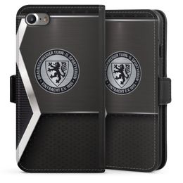DeinDesign iPhone SE (2020) Handy Klapph&uuml;lle Handyh&uuml;lle aus Kunst Leder schwarz Flip Case Metallic Look Eintracht Braunschweig Official Licensed Product Sideflip