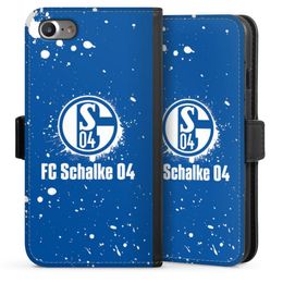 DeinDesign iPhone SE (2020) Handy Klapph&uuml;lle Handyh&uuml;lle aus Kunst Leder schwarz Flip Case S04 Fc Schalke 04 Logo Sideflip mit Lasche