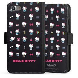 DeinDesign iPhone SE (2020) Handy Klapph&uuml;lle Handyh&uuml;lle aus Kunst Leder schwarz Flip Case Merchandise Kindheit Hello Kitty Sideflip mit Lasche