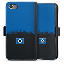 DeinDesign iPhone SE (2020) Handy Klapph&uuml;lle Handyh&uuml;lle aus Kunst Leder schwarz Flip Case Skyline Hamburg Hsv Sideflip mit Lasche