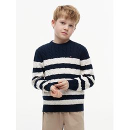 Tommy Hilfiger Jungen Strickpullover "COTTON CABLE SWEATER"dunkelblau, ivory petal stripe, Gr. 4, gestreift, Strick, Obermaterial: 100% Baumwolle,
