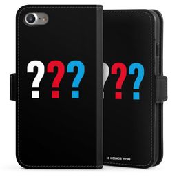 DeinDesign iPhone SE (2020) Handy Klapph&uuml;lle Handyh&uuml;lle aus Kunst Leder schwarz Flip Case Official Licensed Product Logo Die Drei ??? Sideflip mit Lasche