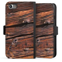 DeinDesign iPhone SE (2022) Handy Klapph&uuml;lle Handyh&uuml;lle aus Kunst Leder schwarz Flip Case Wood Beams Wooden Look Sideflip mit Lasche
