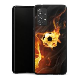 DeinDesign Galaxy A52s 5G Handy Silikon H&uuml;lle Case schwarz Handyh&uuml;lle Fire Ball Soccer