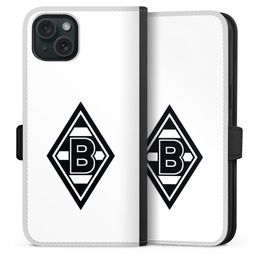 DeinDesign iPhone 15 Plus Handy Klapph&uuml;lle Handyh&uuml;lle aus Kunst Leder schwarz Flip Case Logo Borussia M&ouml;nchengladbach Gladbach Sideflip mit Lasche