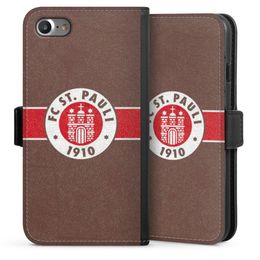 DeinDesign iPhone SE (2020) Handy Klapph&uuml;lle Handyh&uuml;lle aus Kunst Leder schwarz Flip Case Fc St. Pauli Official Licensed Product Logo Sideflip mit Lasche
