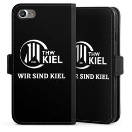 DeinDesign iPhone SE (2020) Handy Klapph&uuml;lle Handyh&uuml;lle aus Kunst Leder schwarz Flip Case Merchandise Handball Thw Kiel Sideflip mit Lasche