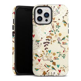 DeinDesign iPhone 13 Pro Max Handy Panzer Handyh&uuml;lle robuste Outdoor H&uuml;lle Schutzh&uuml;lle matt Flowers Bird Retro Tough Case