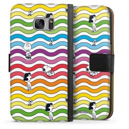 DeinDesign Galaxy S7 Handy Klapph&uuml;lle Handyh&uuml;lle aus Kunst Leder schwarz Flip Case Snoopy Muster Peanuts Sideflip mit langer Lasche
