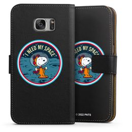 DeinDesign Galaxy S7 Handy Klapph&uuml;lle Handyh&uuml;lle aus Kunst Leder schwarz Flip Case Peanuts Snoopy Weltall Sideflip mit langer Lasche