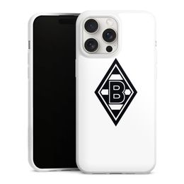 DeinDesign iPhone 15 Pro Max Handy Silikon H&uuml;lle Case wei&szlig; Handyh&uuml;lle Logo Borussia M&ouml;nchengladbach Gladbach Silikon Case