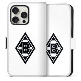 DeinDesign iPhone 15 Pro Handy Klapph&uuml;lle Handyh&uuml;lle aus Kunst Leder wei&szlig; Flip Case Logo Borussia M&ouml;nchengladbach Gladbach Sideflip mit Lasche