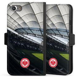 DeinDesign iPhone SE (2022) Handy Klapph&uuml;lle Handyh&uuml;lle aus Kunst Leder schwarz Flip Case Eintracht Frankfurt Official Licensed Product Stadium Sideflip mit 