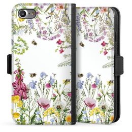 DeinDesign iPhone SE (2020) Handy Klapph&uuml;lle Handyh&uuml;lle aus Kunst Leder schwarz Flip Case Nature Flowers Meadow Sideflip mit Lasche