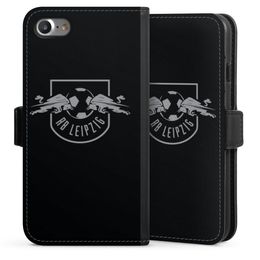 DeinDesign iPhone SE (2022) Handy Klapph&uuml;lle Handyh&uuml;lle aus Kunst Leder schwarz Flip Case Logo Rb Leipzig Official Licensed Product Sideflip mit Lasche