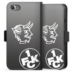 DeinDesign iPhone SE (2022) Handy Klapph&uuml;lle Handyh&uuml;lle aus Kunst Leder schwarz Flip Case Logo 1. Fck 1. Fc Kaiserslautern Sideflip mit Lasche
