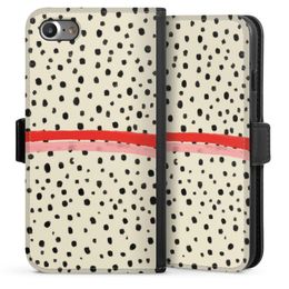 DeinDesign iPhone SE (2022) Handy Klapph&uuml;lle Handyh&uuml;lle aus Kunst Leder schwarz Flip Case Stripes Kunst Points Sideflip mit Lasche