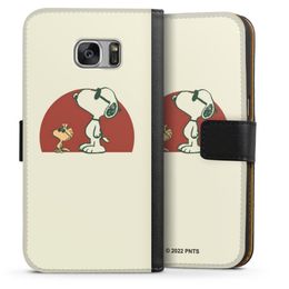 DeinDesign Galaxy S7 Handy Klapph&uuml;lle Handyh&uuml;lle aus Kunst Leder schwarz Flip Case Snoopy Official Licensed Product Kindheit Sideflip mit langer Lasche