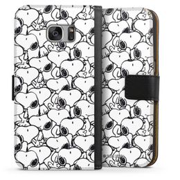 DeinDesign Galaxy S7 Handy Klapph&uuml;lle Handyh&uuml;lle aus Kunst Leder schwarz Flip Case Peanuts Snoopy Muster Sideflip mit langer Lasche