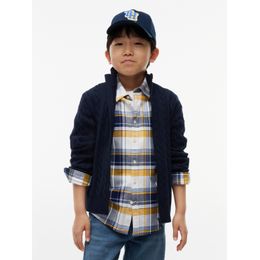 Tommy Hilfiger Jungen Strickjackedunkelblau, Gr. 92, unifarben, Strick, Obermaterial: 100% Baumwolle, Strickjacken, Zopfmuster, Stehkragen, reine