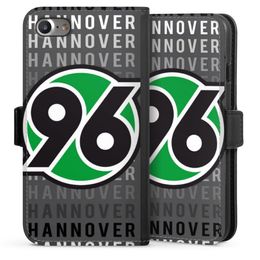 DeinDesign iPhone SE (2020) Handy Klapph&uuml;lle Handyh&uuml;lle aus Kunst Leder schwarz Flip Case H96 Hannover 96 Official Licensed Product Sideflip mit Lasche