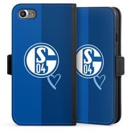 DeinDesign iPhone SE (2020) Handy Klapph&uuml;lle Handyh&uuml;lle aus Kunst Leder schwarz Flip Case Fc Schalke 04 Heart Sideflip mit Lasche