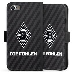 DeinDesign iPhone SE (2020) Handy Klapph&uuml;lle Handyh&uuml;lle aus Kunst Leder schwarz Flip Case Carbon Borussia M&ouml;nchengladbach Gladbach Sideflip mit Lasche