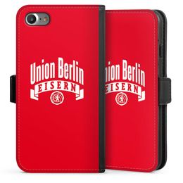 DeinDesign iPhone SE (2020) Handy Klapph&uuml;lle Handyh&uuml;lle aus Kunst Leder schwarz Flip Case Fcu Official Licensed Product 1. Fc Union Berlin Sideflip mit Lasche