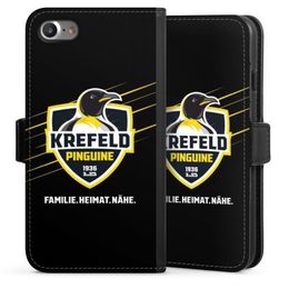 DeinDesign iPhone SE (2020) Handy Klapph&uuml;lle Handyh&uuml;lle aus Kunst Leder schwarz Flip Case Ice Hockey Sports Krefeld Pinguine Sideflip mit Lasche