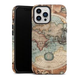 DeinDesign iPhone 13 Pro Max Handy Panzer Handyh&uuml;lle robuste Outdoor H&uuml;lle Schutzh&uuml;lle matt Vintage Map World Map Tough Case