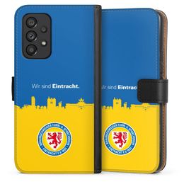 DeinDesign Galaxy A53 5G Handy Klapph&uuml;lle Handyh&uuml;lle aus Kunst Leder schwarz Flip Case Official Licensed Product Logo Eintracht Braunschweig Sideflip mit langer 