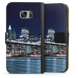 DeinDesign Galaxy S7 Handy Klapph&uuml;lle Handyh&uuml;lle aus Kunst Leder schwarz Flip Case Usa Brooklyn Bridge New York Sideflip mit langer Lasche