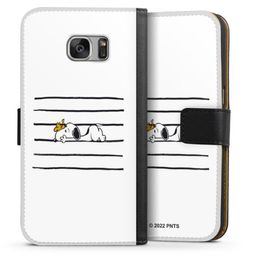 DeinDesign Galaxy S7 Handy Klapph&uuml;lle Handyh&uuml;lle aus Kunst Leder schwarz Flip Case Snoopy Dog Peanuts Sideflip mit langer Lasche