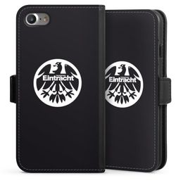 DeinDesign iPhone SE (2022) Handy Klapph&uuml;lle Handyh&uuml;lle aus Kunst Leder schwarz Flip Case Eintracht Frankfurt Logo Eagle Sideflip mit Lasche