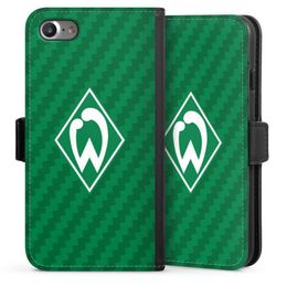 DeinDesign iPhone 8 Handy Klapph&uuml;lle Handyh&uuml;lle aus Kunst Leder schwarz Flip Case Carbon Official Licensed Product Sv Werder Bremen Sideflip mit Lasche