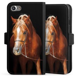 DeinDesign iPhone SE (2022) Handy Klapph&uuml;lle Handyh&uuml;lle aus Kunst Leder schwarz Flip Case Hobby Mare Horse Sideflip mit Lasche