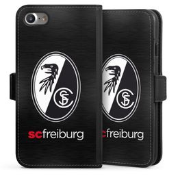 DeinDesign iPhone 8 Handy Klapph&uuml;lle Handyh&uuml;lle aus Kunst Leder schwarz Flip Case Scratch Sc Freiburg Official Licensed Product Sideflip mit Lasche