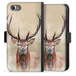 DeinDesign iPhone SE (2020) Handy Klapph&uuml;lle Handyh&uuml;lle aus Kunst Leder schwarz Flip Case Deer Reindeer Animal Look Sideflip mit Lasche
